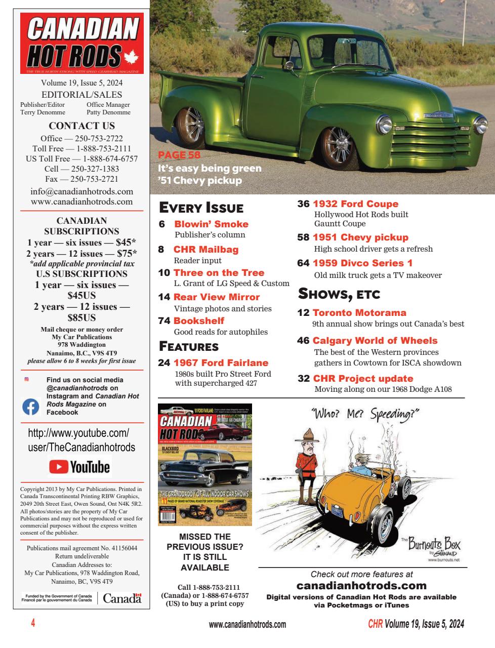 Canadian Hot Rods Magazine Subscriptions and JUNE/JULY 2024 Issue
