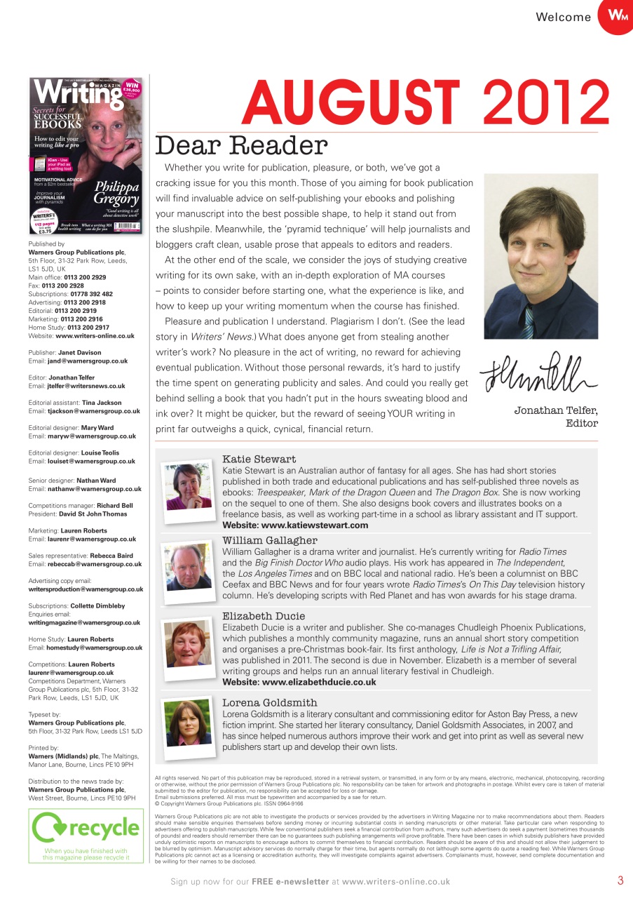 Writing Magazine - Writing Magazine August 2012 Back Issue