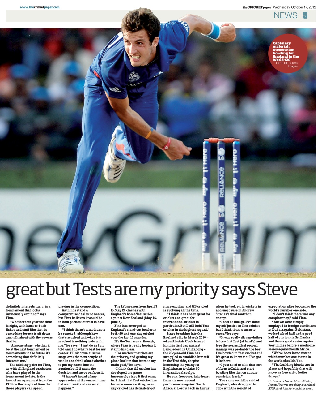 The Cricket Paper Magazine - 17th October 2012 Back Issue