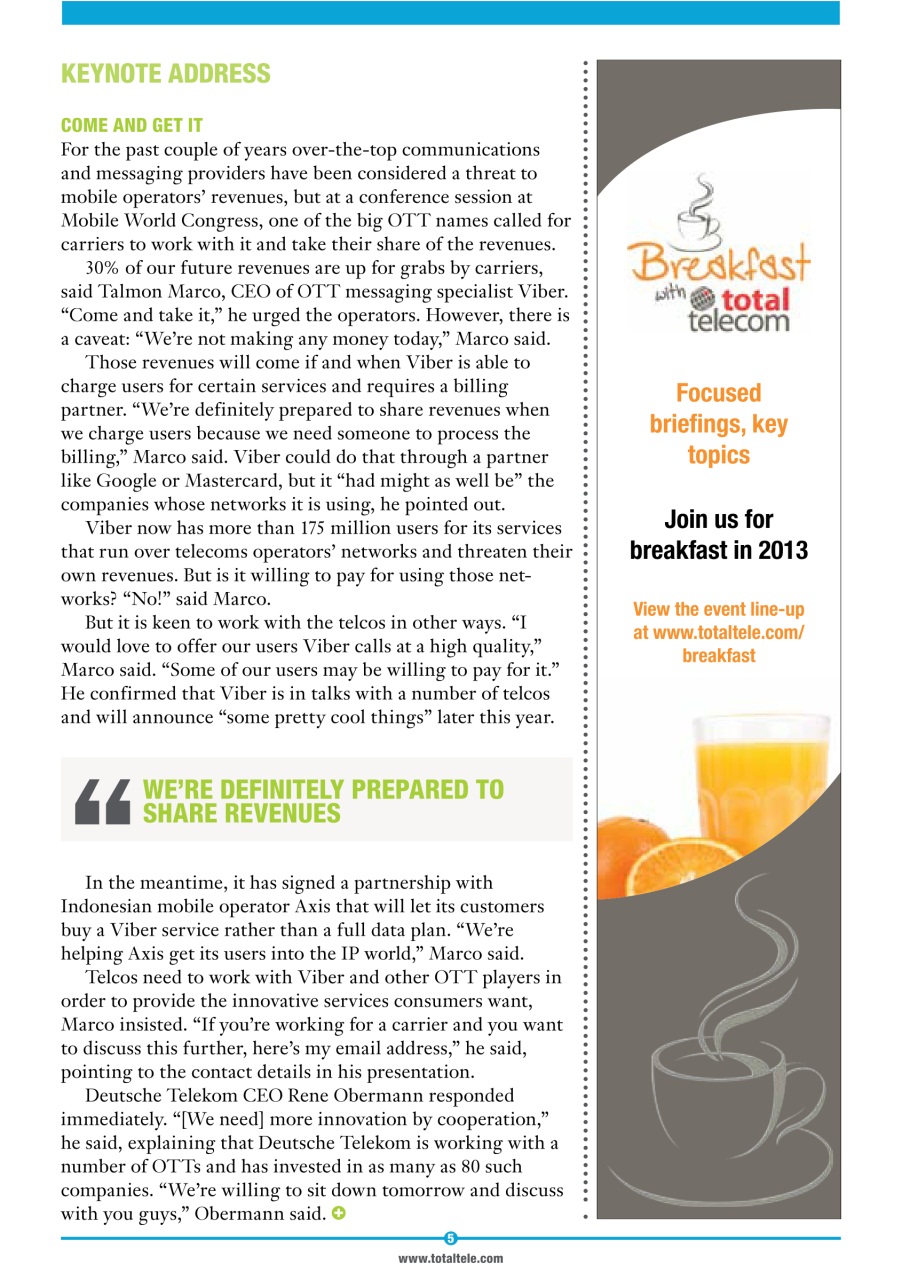 Total Telecom Magazine - Mobile World Congress Subscriptions | Pocketmags