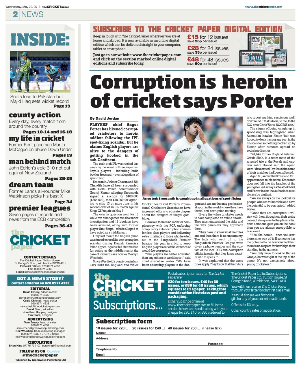 The Cricket Paper Magazine - Wednesday 22nd 2013 Back Issue