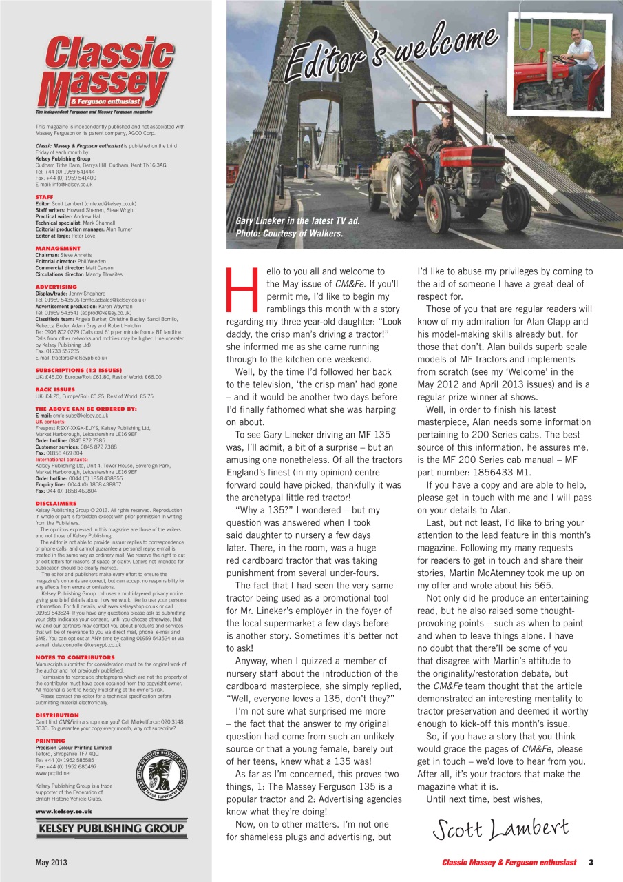 Classic Massey Magazine - Classic Massey May 2013 Back Issue