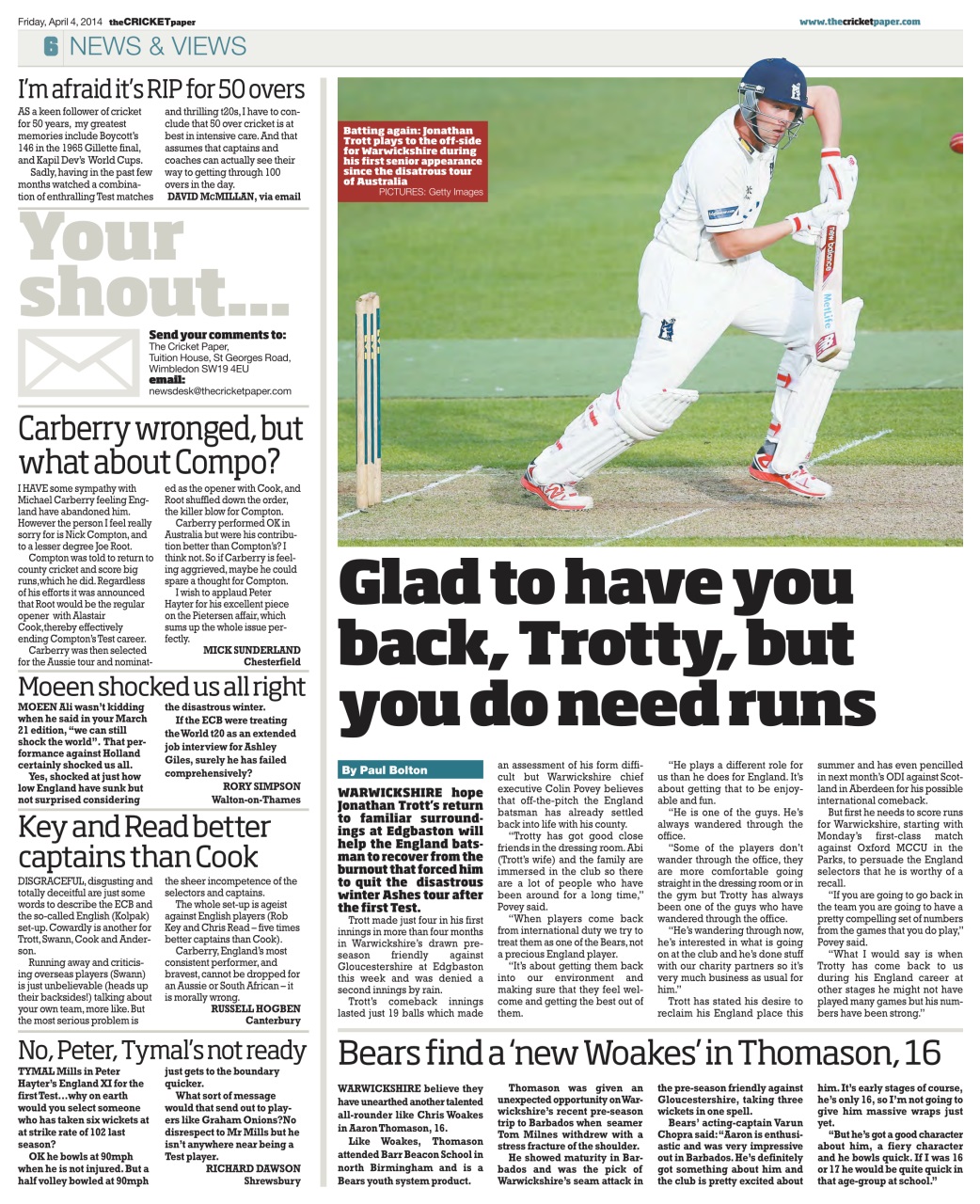 The Cricket Paper Magazine - 4th April 2014 Subscriptions | Pocketmags