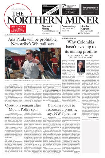 The Northern Miner Magazine - Vol. 100 No. 27 Back Issue