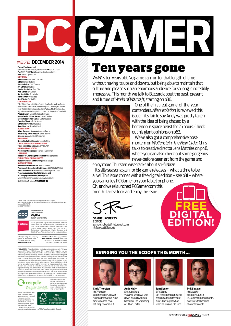 PC Gamer (UK Edition) Magazine - December 2014 Back Issue