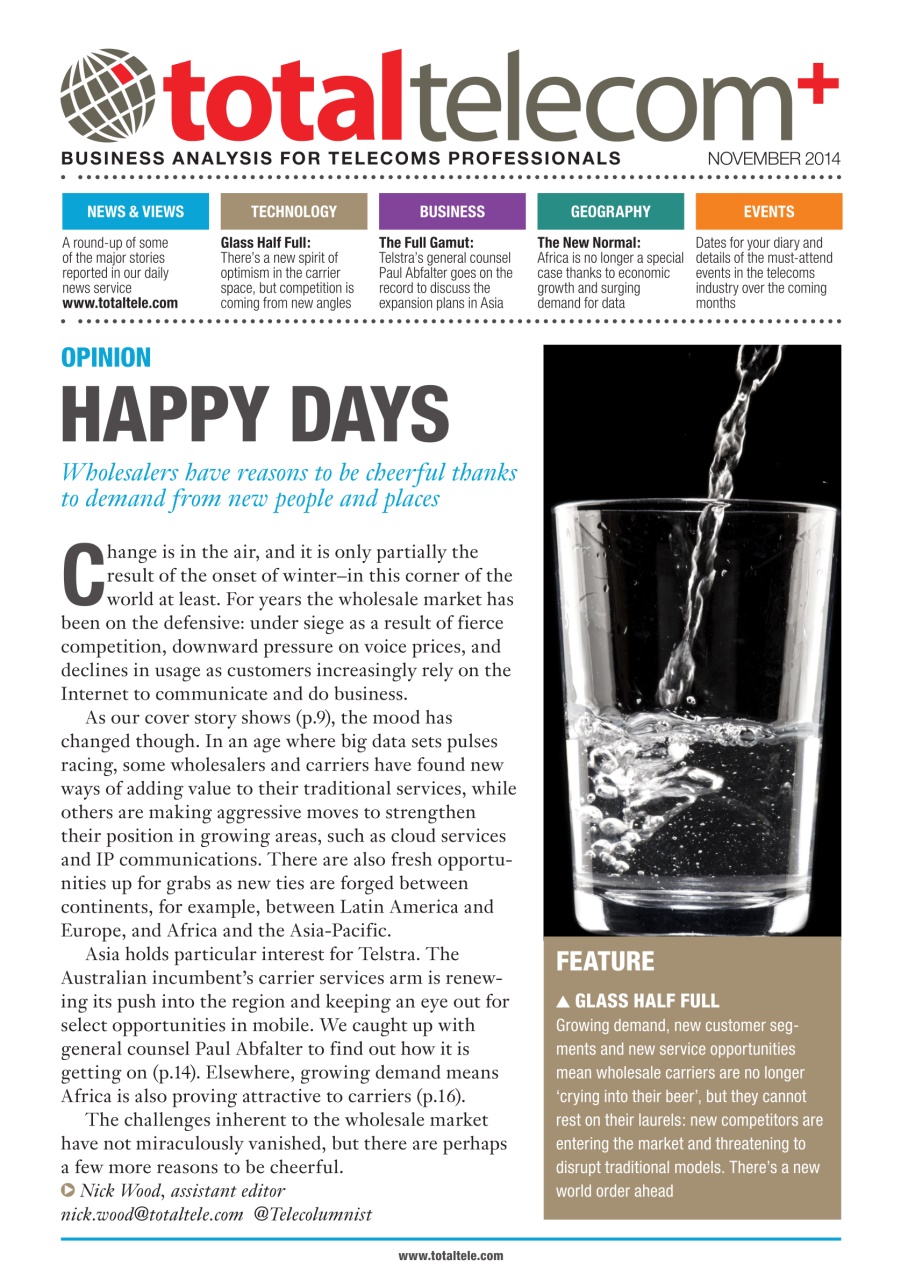Total Telecom Magazine - November 2014: Happy Days Back Issue